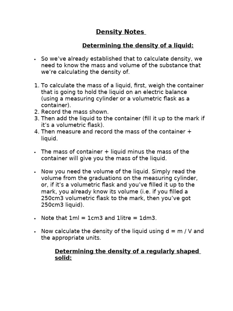 How to Calculate Liquid and Solid Density | PDF | Buoyancy | Volume