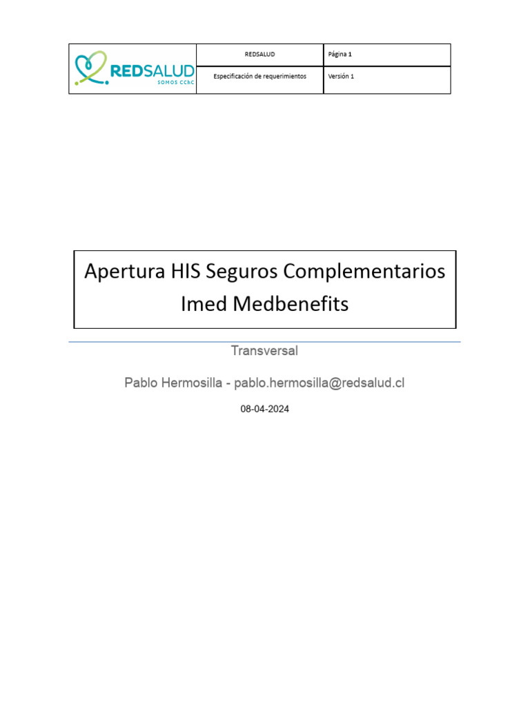 Apertura HIS Seguros Complementarios Imed Medbenefits | PDF | Contabilidad
