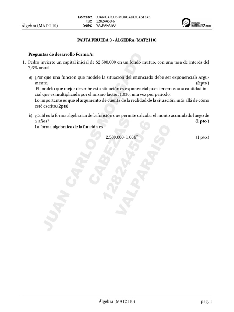 Pauta - P3 - ALGEBRA 2023 | PDF | Matemáticas