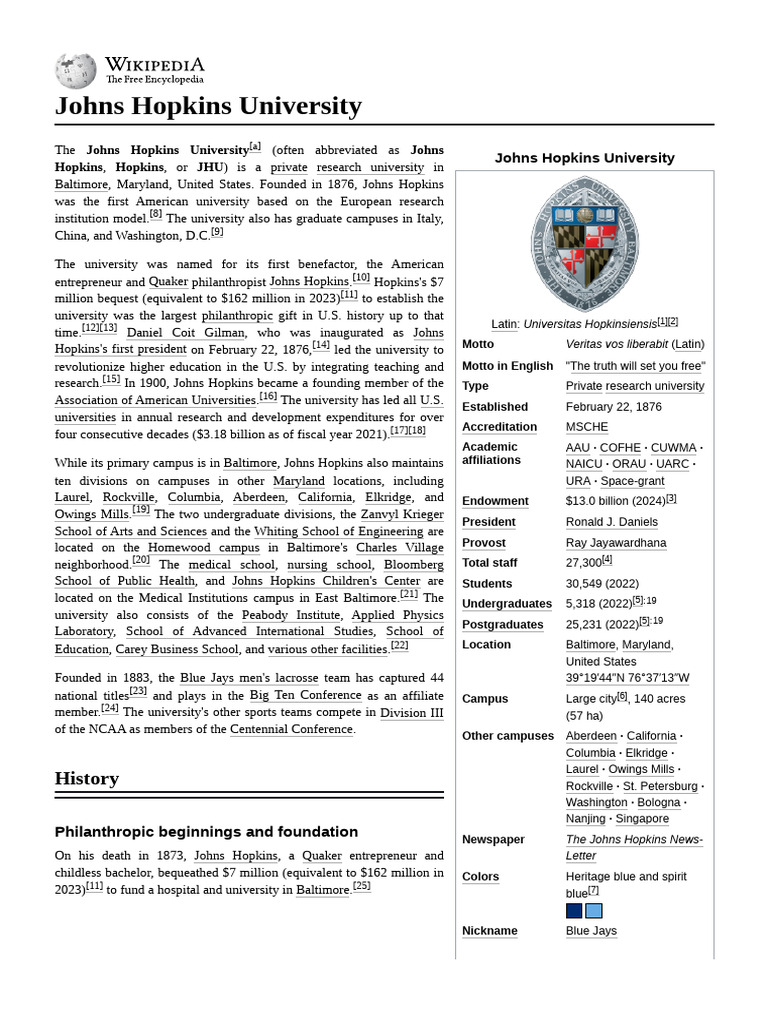 Johns Hopkins University | PDF | Johns Hopkins University
