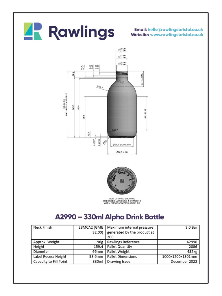 Rawlings 330ml Bottle Specifications | PDF
