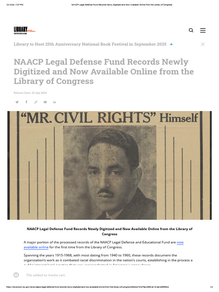 NAACP Legal Defense Fund Records Newly Digitized and Now Available Online from the Library of ...