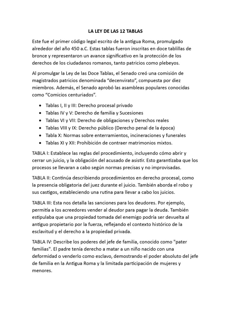 Ley de las 12 Tablas: Código Legal Romano | PDF | Justicia | Crimen y ...