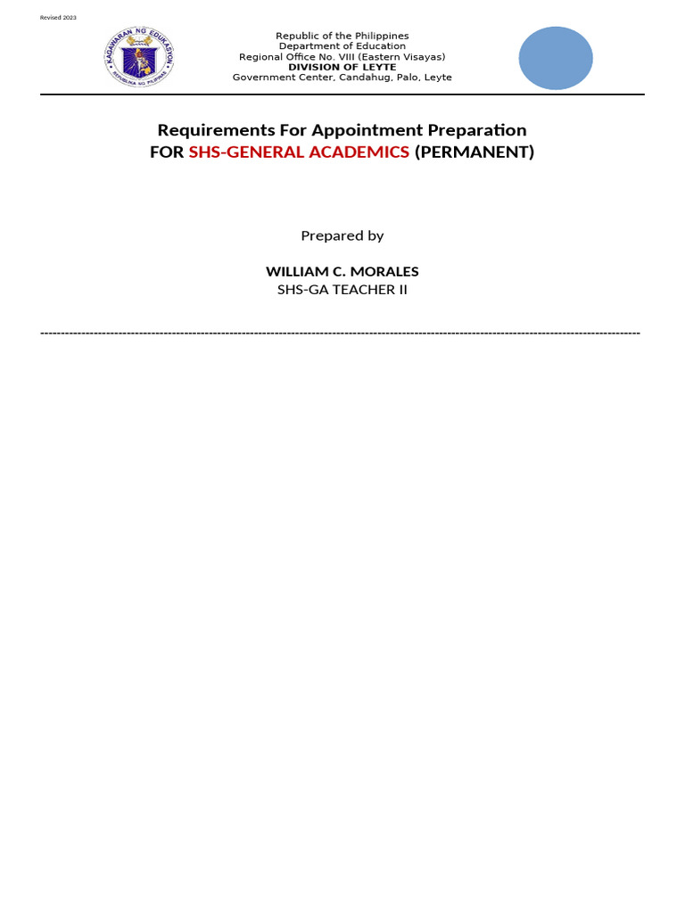 Checklist of Reqs For Appointment Preparationrevised 2023 1 | PDF