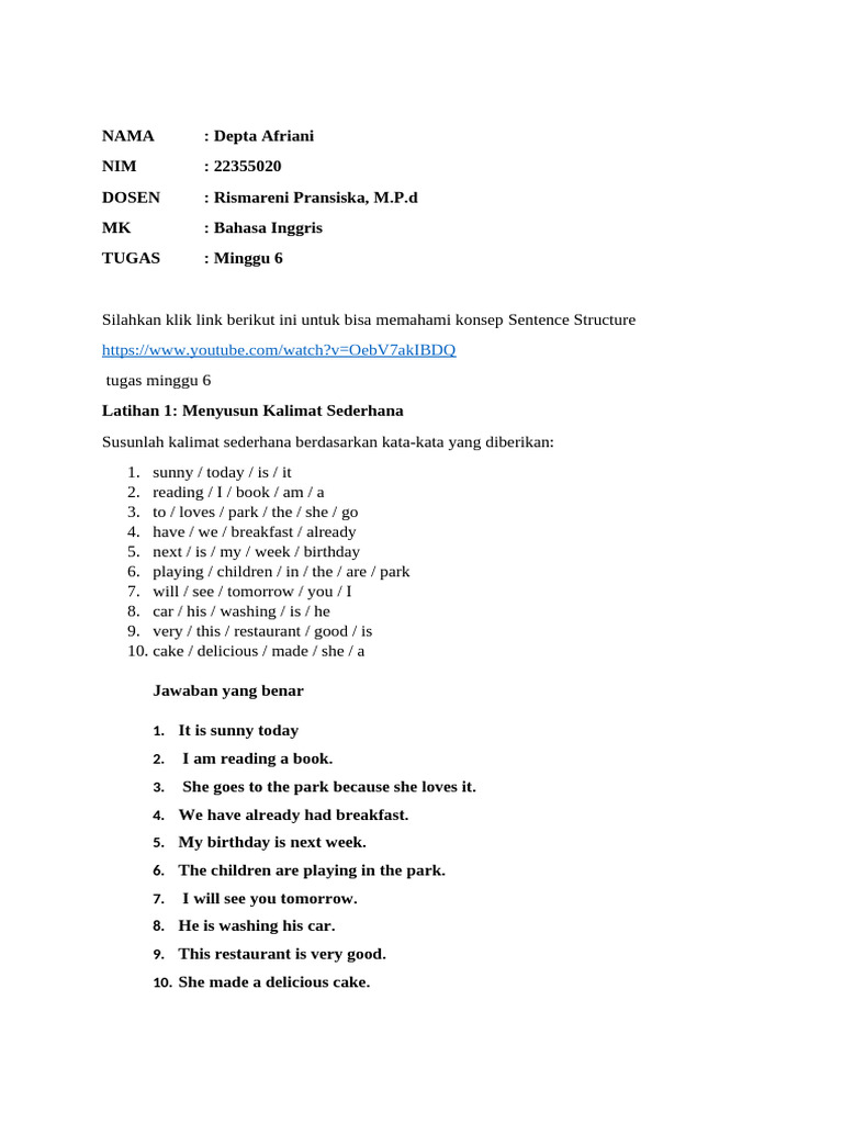 TUGAS M.6 B. INGGRIS Depta Afriani | PDF