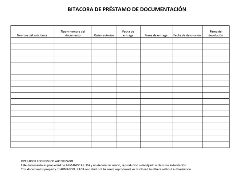 Bitacora Prestamos de Documentos | PDF