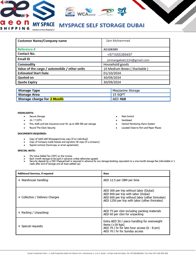 AE108389-HHG Storage Quotation | PDF | Insurance | Legal Liability