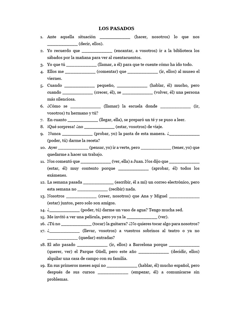 Ejercicios de Pasado en Español C1 | PDF