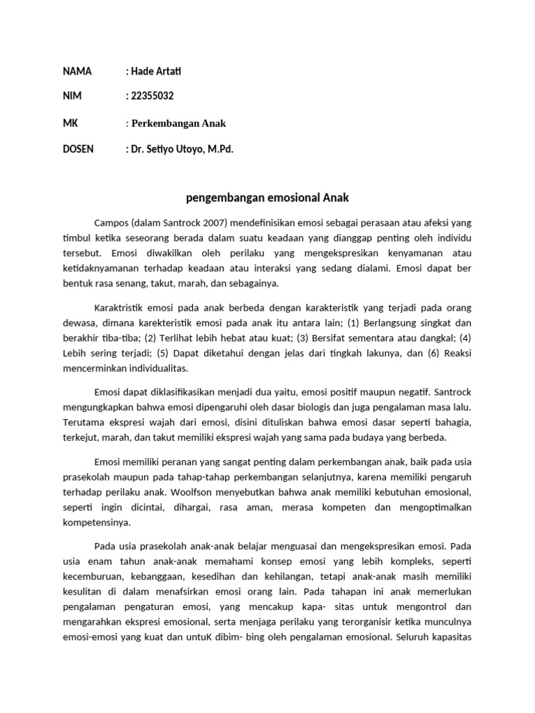 TUGAS PERKEMBANGAN ANAK P. 13 HADE ARTATI | PDF