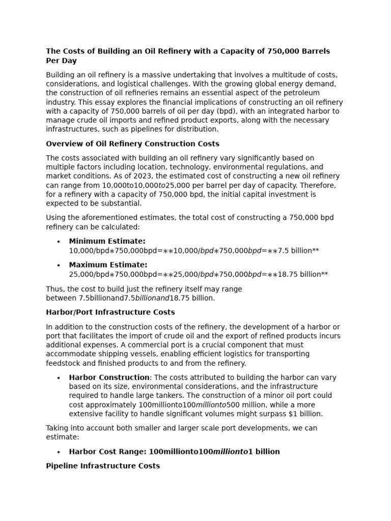 Oil Refinery Construction Cost Analysis | PDF | Oil Refinery | Petroleum