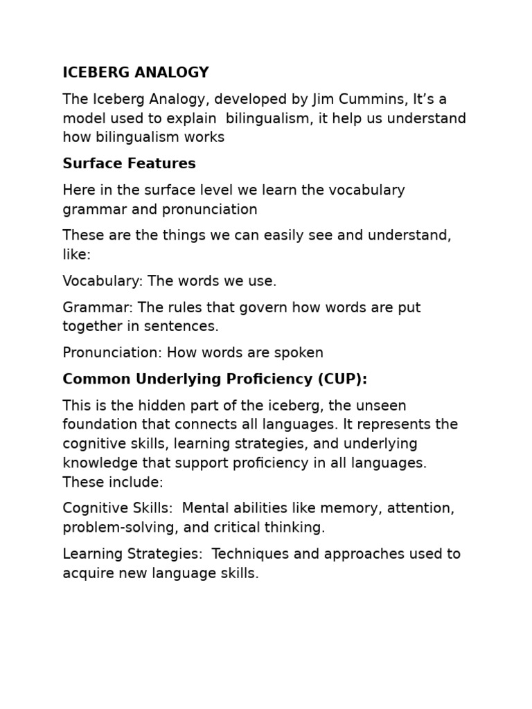 Understanding the Iceberg Analogy in Bilingualism | PDF