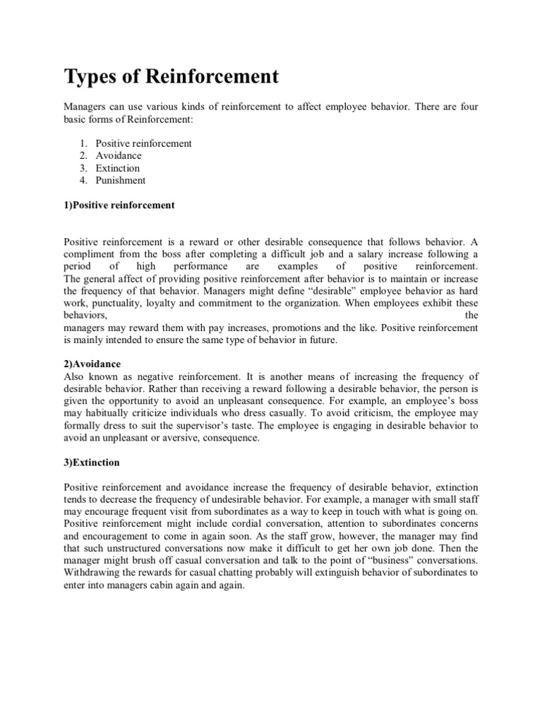 Types of Reinforcement | PDF | Reinforcement | Psychological Theories