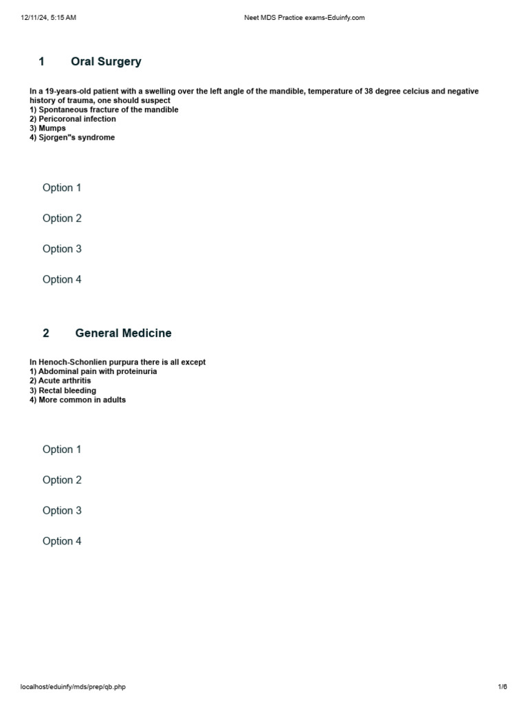 Neet MDS Practice exam3 | PDF | Medical Specialties | Clinical Medicine Neet MDS Practice exam3 | PDF | Medical Specialties | Clinical Medicine