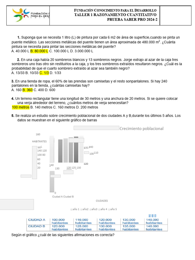 Taller Razonamiento Cuantitativo | PDF