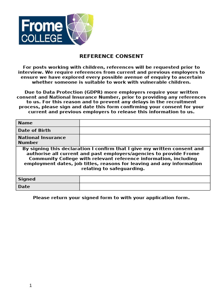 Reference Consent Form | PDF