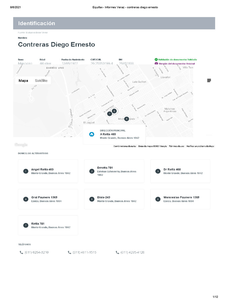 Equifax - Informes Veraz - contreras diego ernesto | PDF