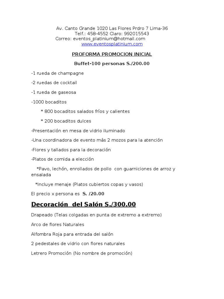 Proforma Buffet Promoción | PDF | Ocio | Science