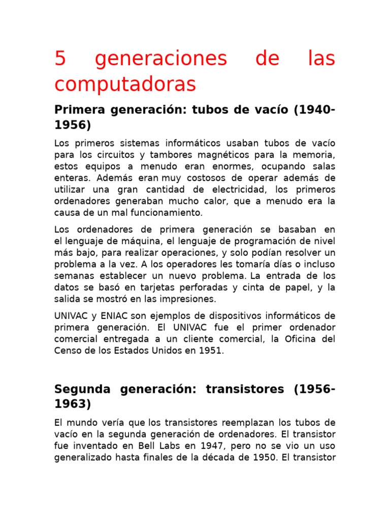 5 Generaciones de Las Computadoras | PDF | Circuito integrado ...