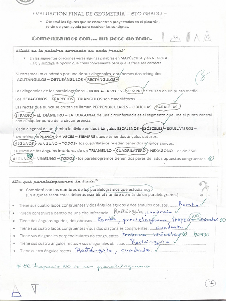 Evaluacion Final de Geometria - 6to Grado | PDF