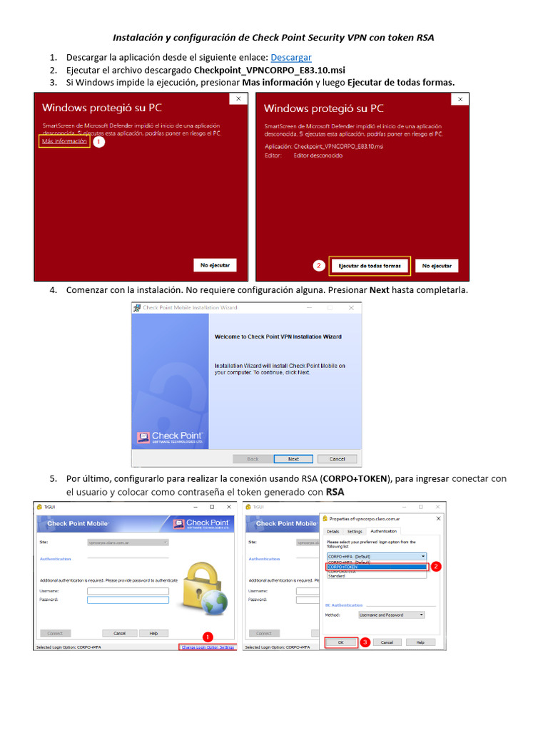 Instalación y Configuración de Check Point Security VPN Con Token RSA | PDF