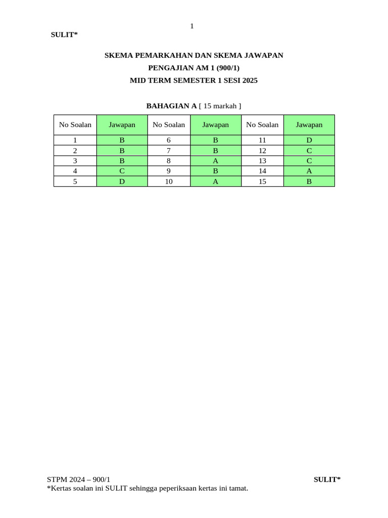 Mid Term Sem 1 Sesi 2025 - Skema | PDF