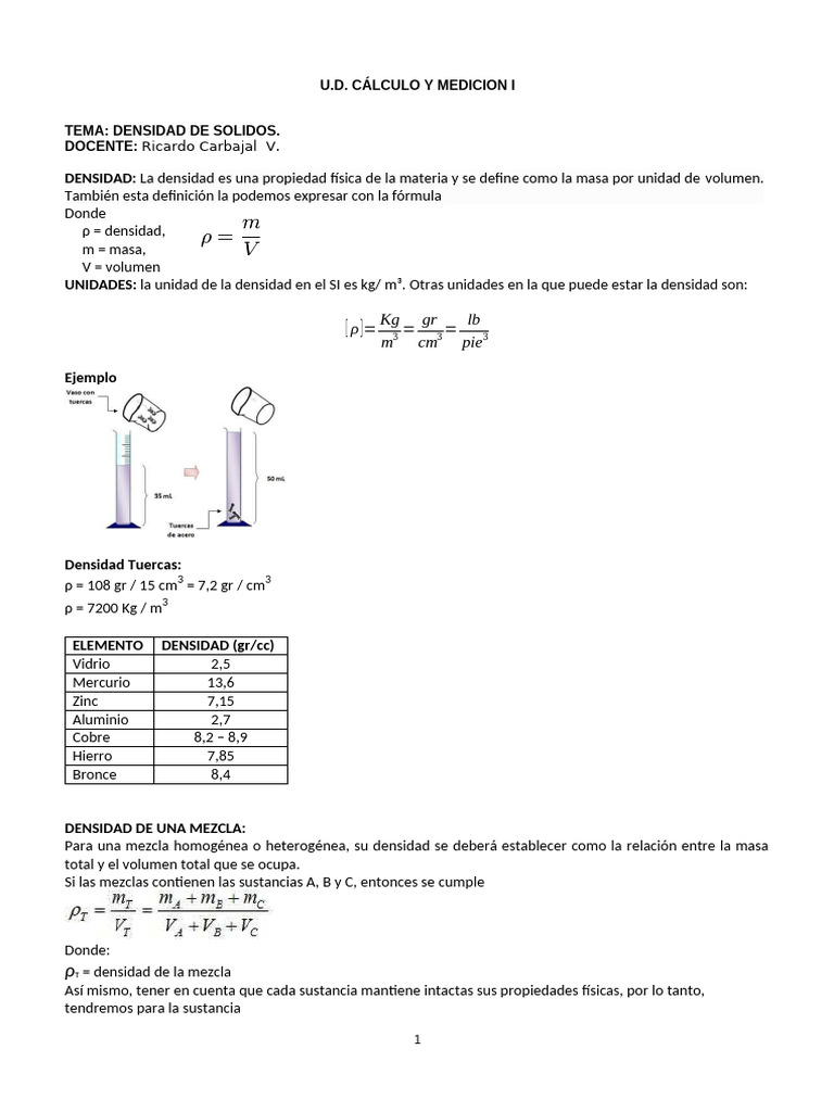 Densidad de Solidos | PDF | Densidad | Volumen
