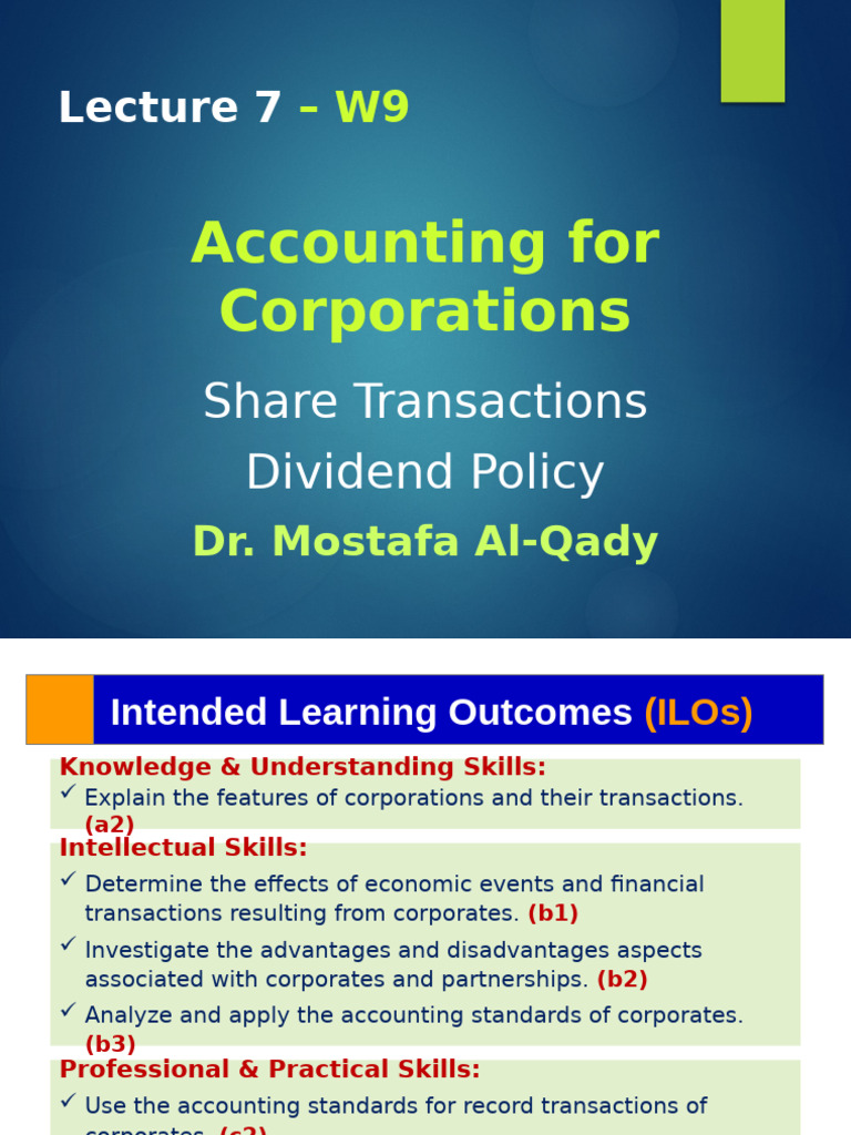 Lect#07. Corporations Dividend Policy | PDF | Dividend | Treasury Stock