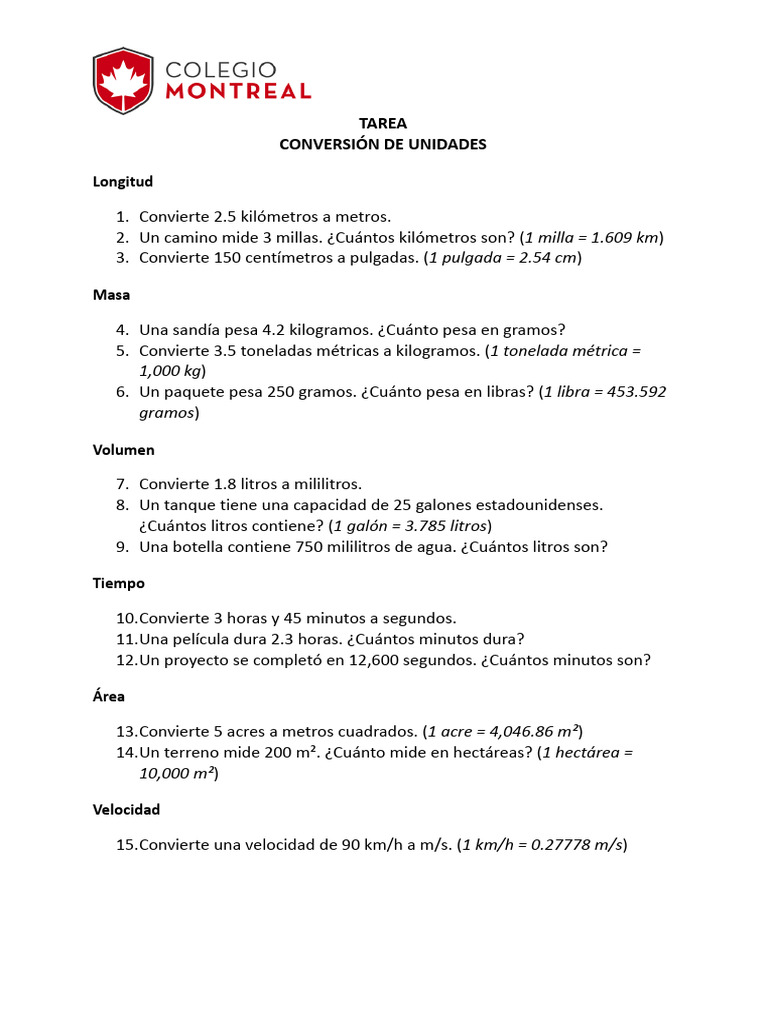 Tarea - Conversión Unidades | PDF
