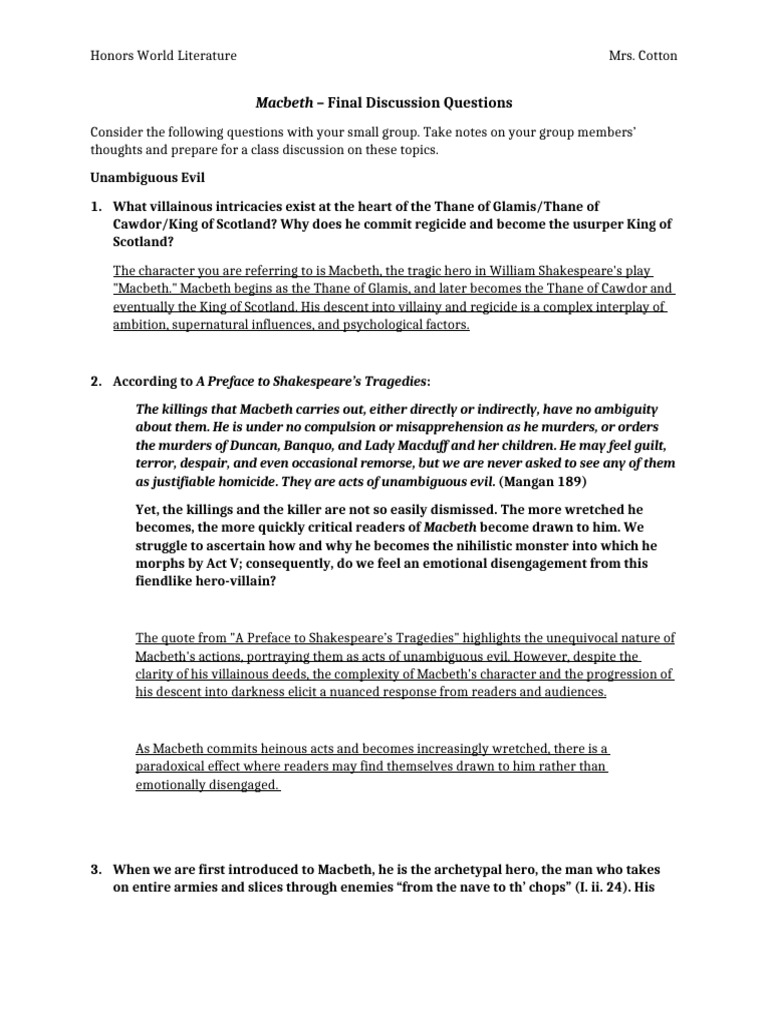 Macbeth - Final Discussion (By Hector Guillén) | PDF | Macbeth | Tragedy