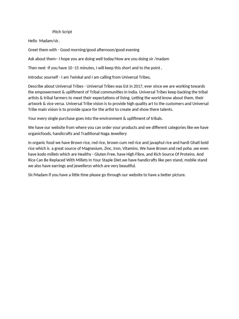 pitch script Twinkal | PDF