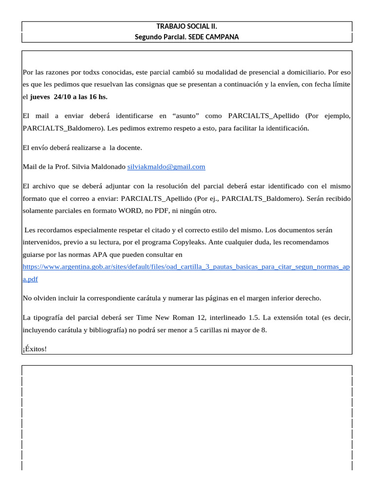 TRABAJO SOCIAL II - II Parcial 2024 Campana | PDF