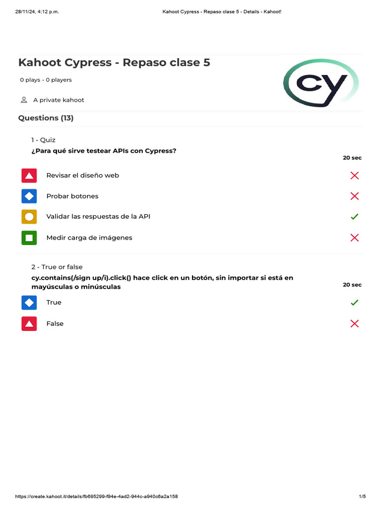 Kahoot Cypress - Repaso Clase 5 - Details - Kahoot! | PDF | Red mundial | Internet y web
