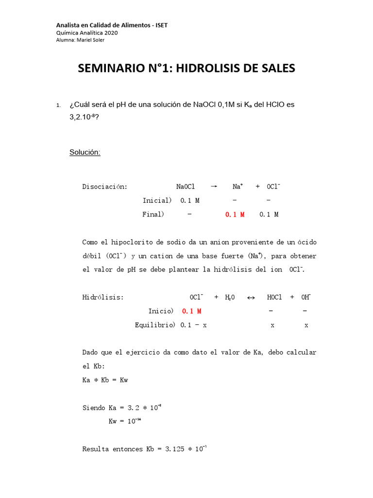 Seminario N°1 | PDF | Ph | Hidrólisis