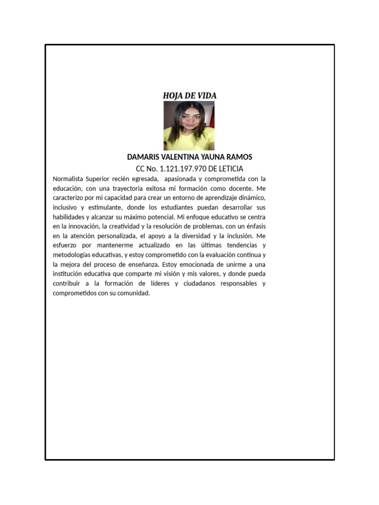 Yauna Valentina hoja de vida-2 | PDF | Maestros | Modificación de ...