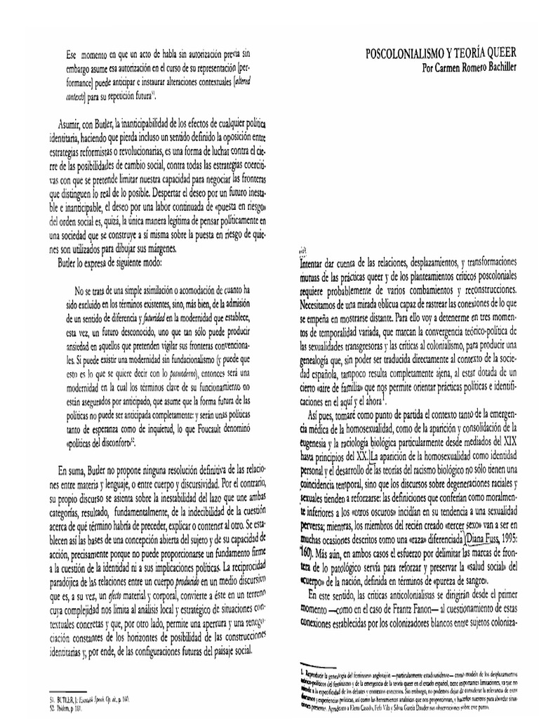 ROMERO BACHILLER Poscolonialismo y Teoría Queer | PDF | La teoría crítica