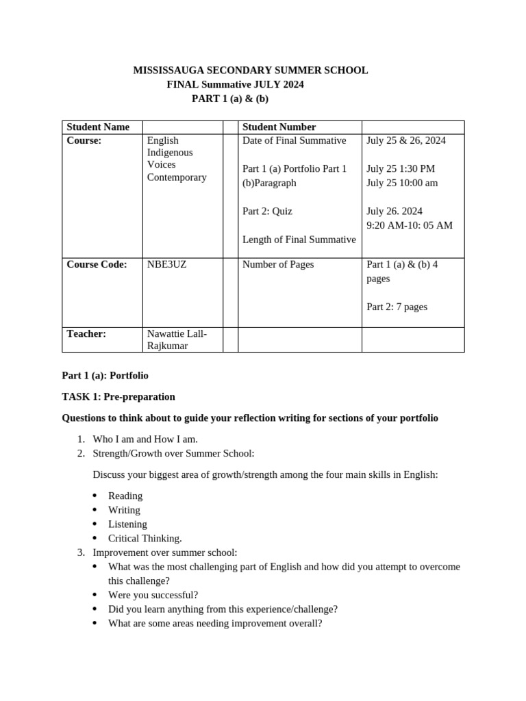 STudent - Copy - NBE3UZ Part 1 - Summative - Portfolio - 2024 | PDF ...