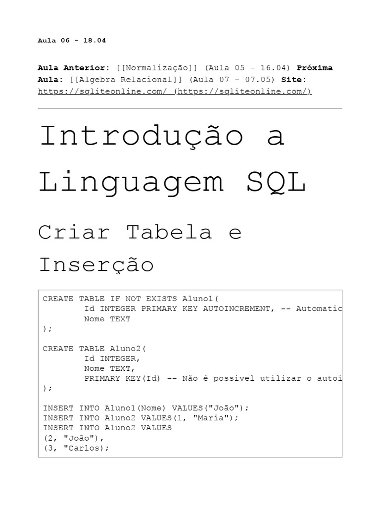 Introdução a Linguagem SQL | PDF | SQL | Tabela (banco de dados)