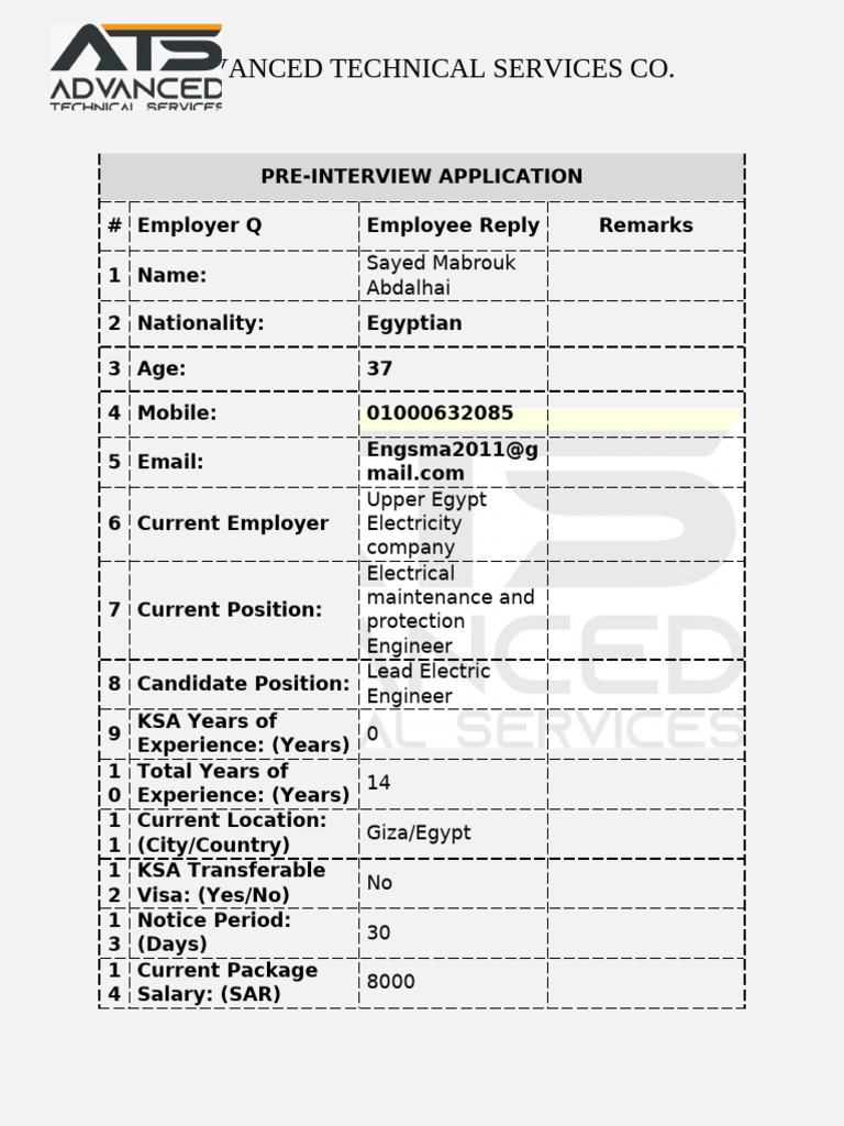 Ats - Pre-Interview Application | PDF