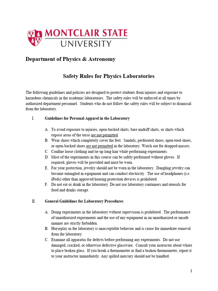 Safety Rules Physics Laboratories | PDF | Laboratories | Safety