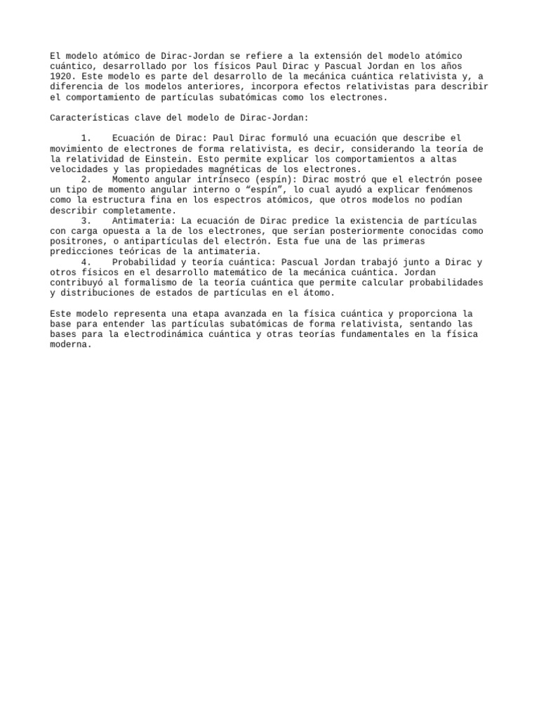 Modelo Atómico Dirac-Jordan en Física Cuántica | PDF