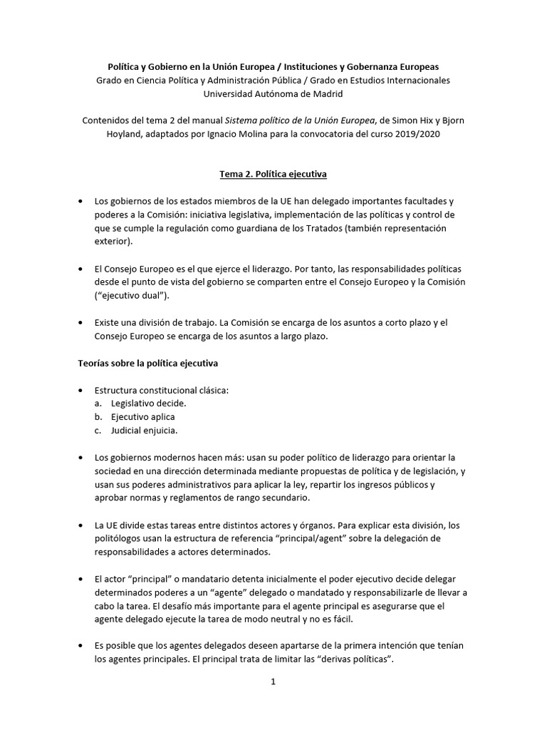 Contenidos Básicos Tema 2 Libro Simon Hix Bjorn Hoyland | PDF ...