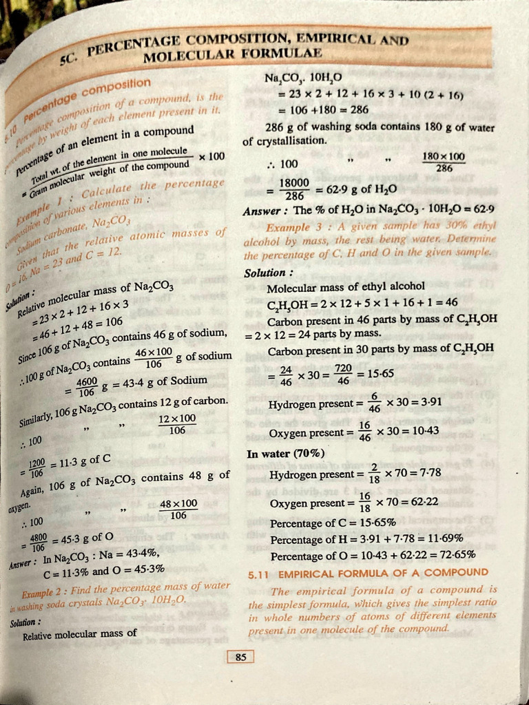 Concise Chemistry Class - X ICSE Percentage Composition Emperical ...