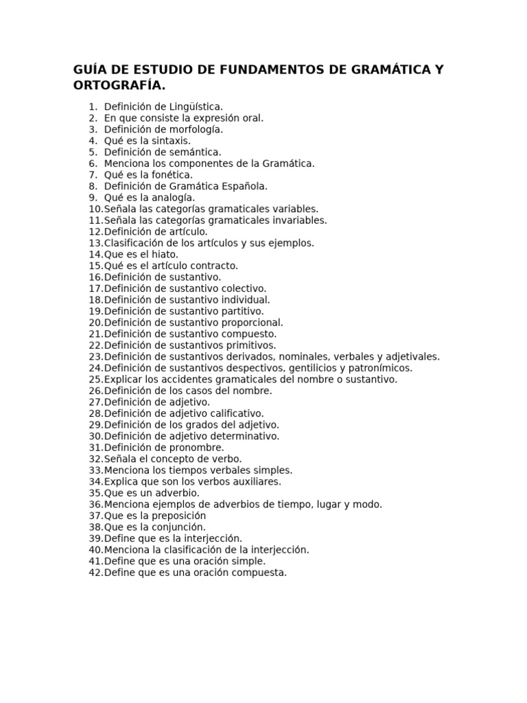 Guía de Estudio de Fundamentos de Gramática y Ortografía | PDF