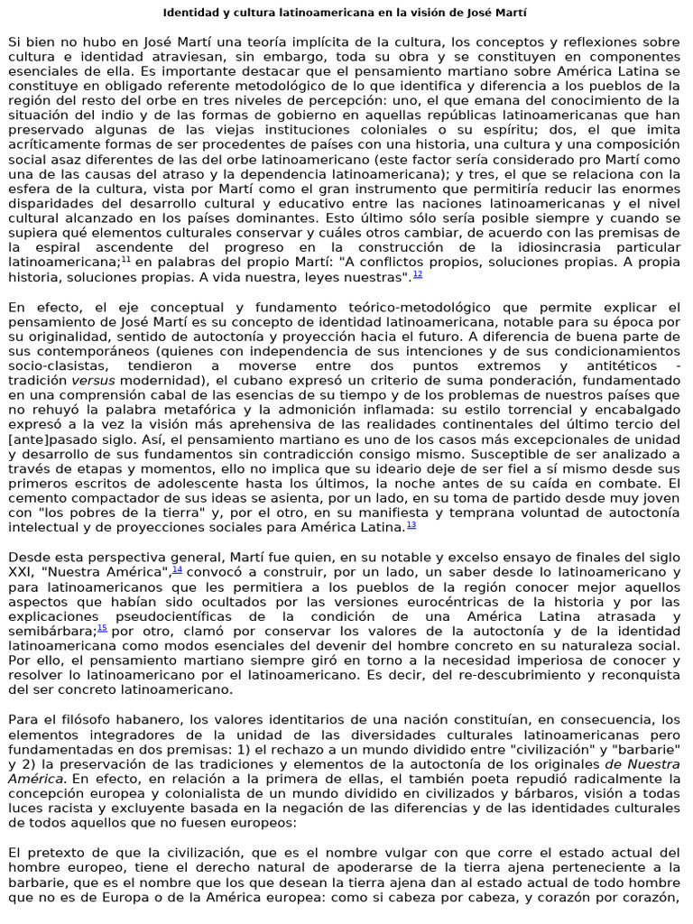 Identidad y cultura latinoamericana en la visión de José Martí | PDF ...