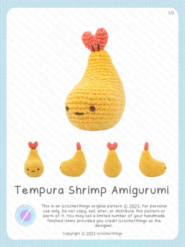 Tempura Shrimp Amigurumi by Icrochetthings | PDF | Crochet | Weaving