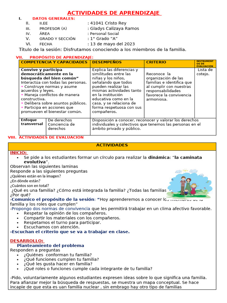 Conociendo a los Miembros de la Familia | PDF | Familia | Evaluación