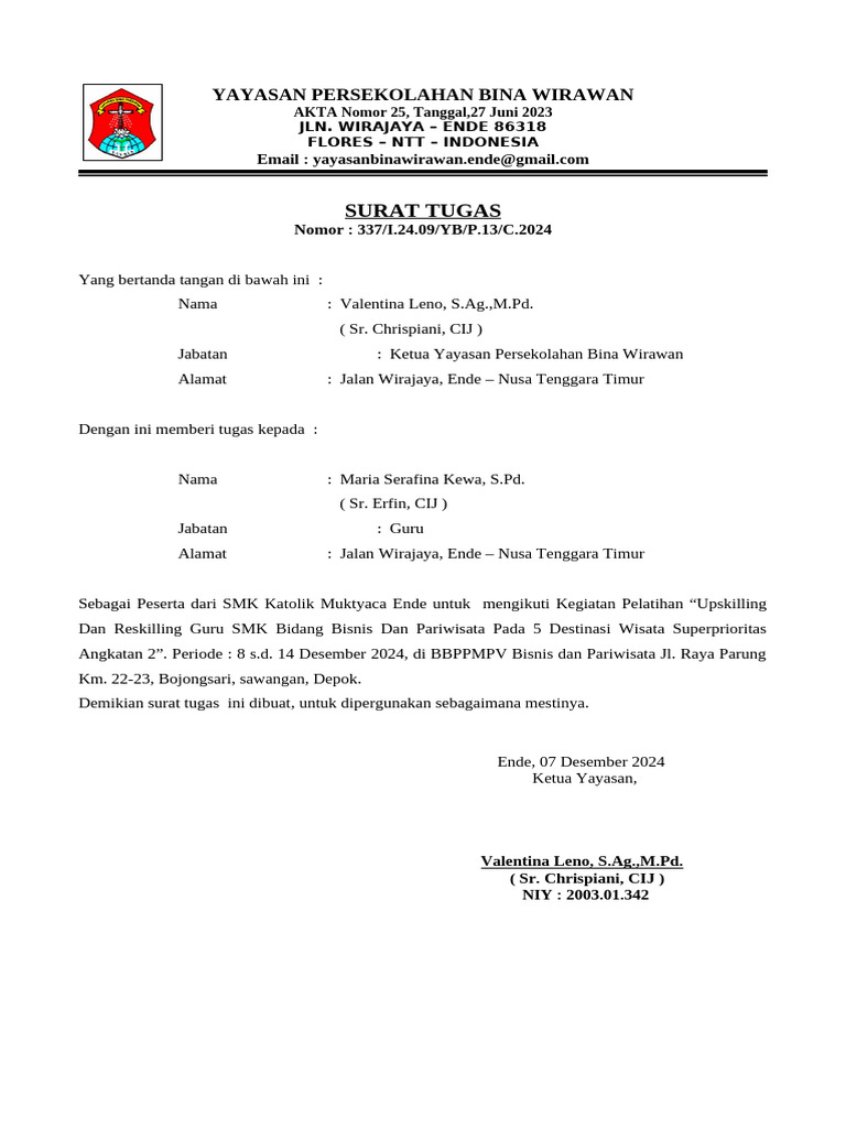 Surat Tugas SR Erfin Bimtek 2024 | PDF