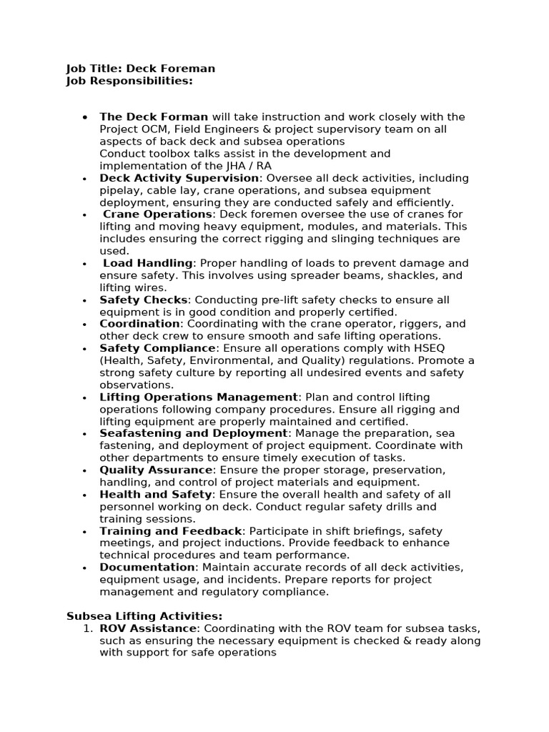 Deck Foreman JD | PDF