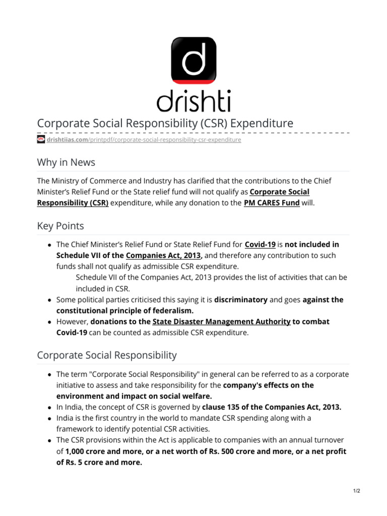 Corporate Social Responsibility CSR Expenditure | PDF | Corporate ...