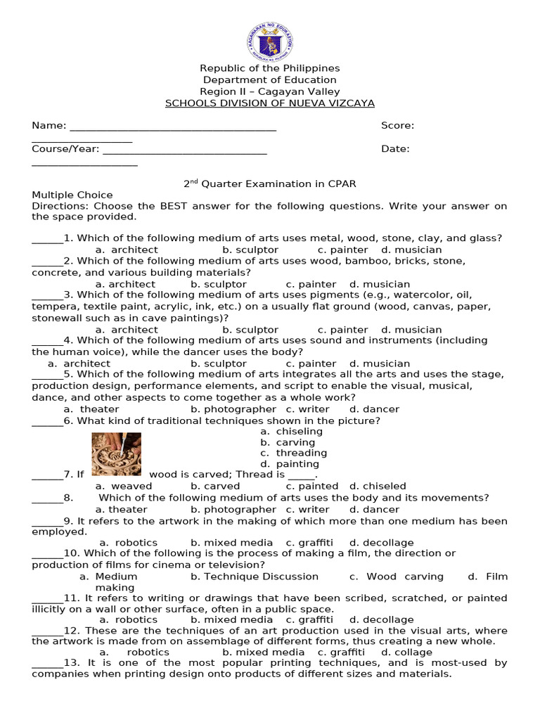 CAPR-Q2 Exam | PDF | Paintings | Printmaking